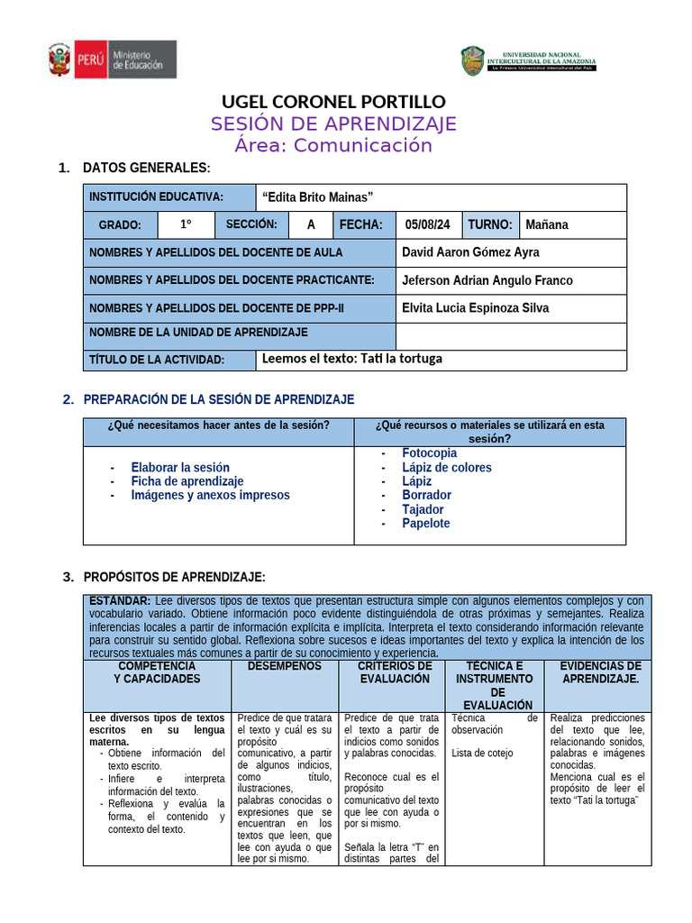 Sesion Del Area De Comunicación Pdf
