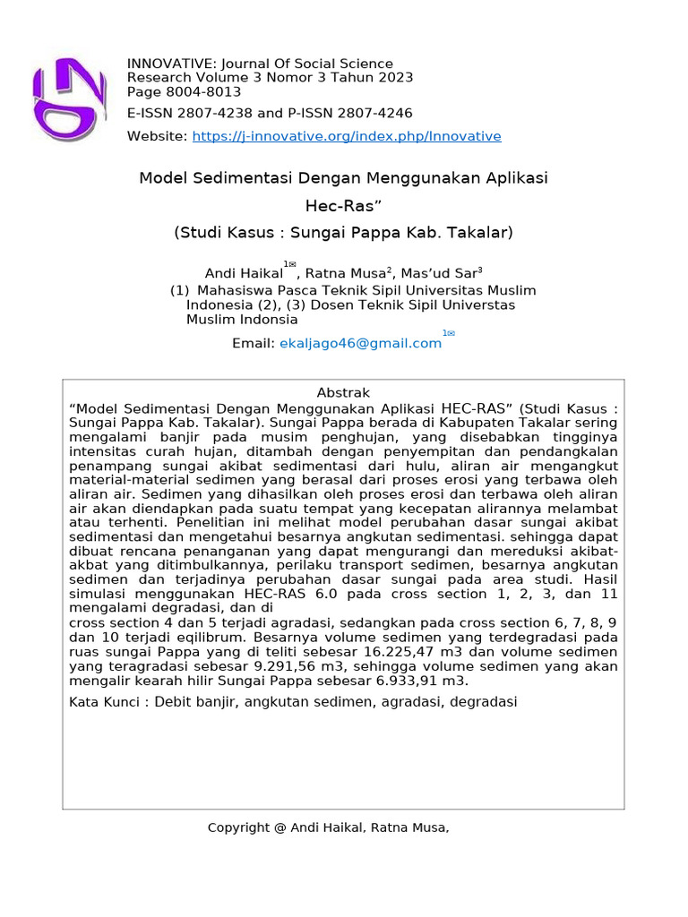 Model Sedimentasi Dengan Menggunakan Aplikasi Hec-Ras" (Studi Kasus ...