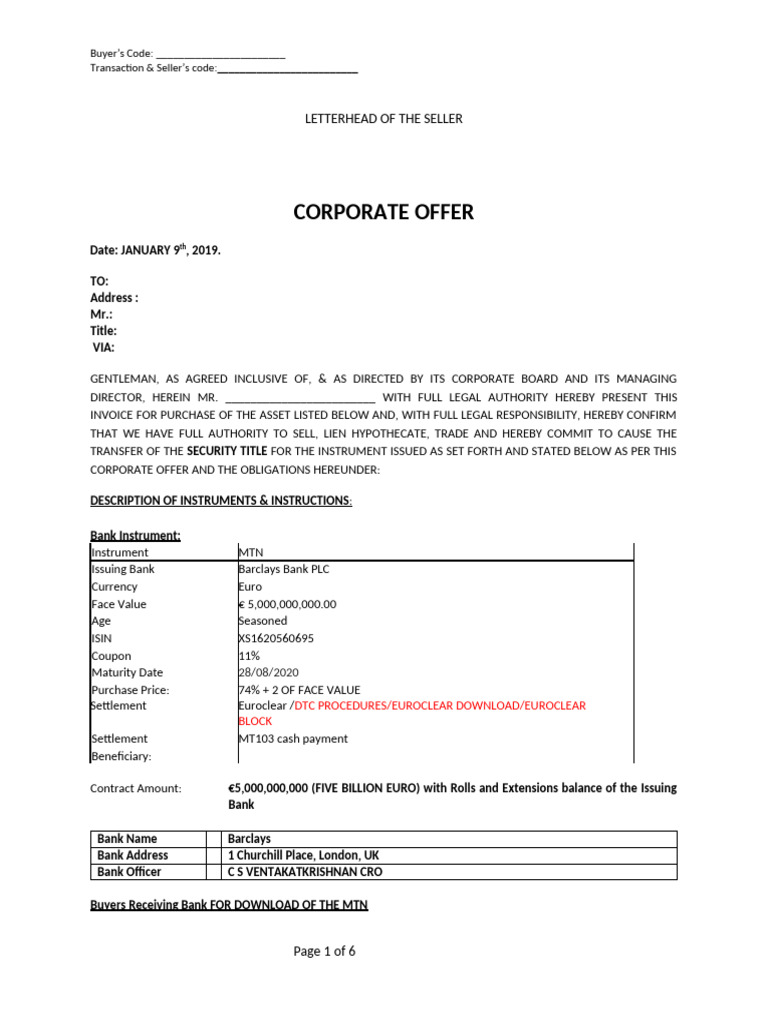 Corporate Offer - 7 January 2019 IN WHITE | PDF | Sales | Banks