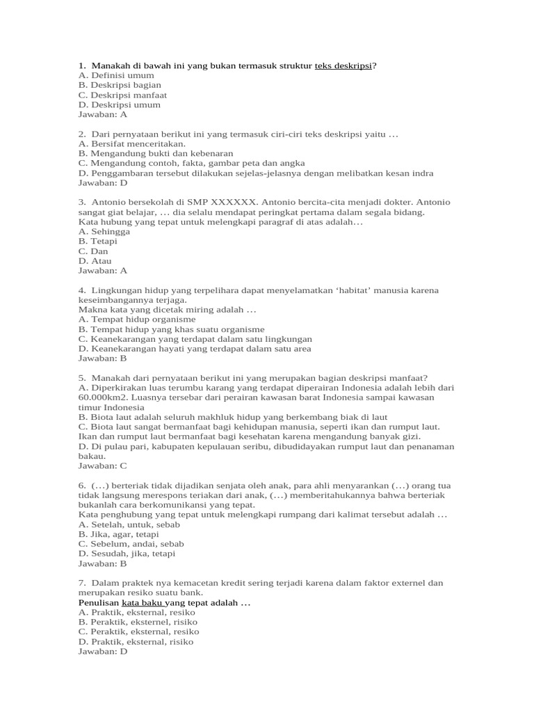 Soal Semester Ganjil Bahasa Indonesia Kelas 7 | PDF