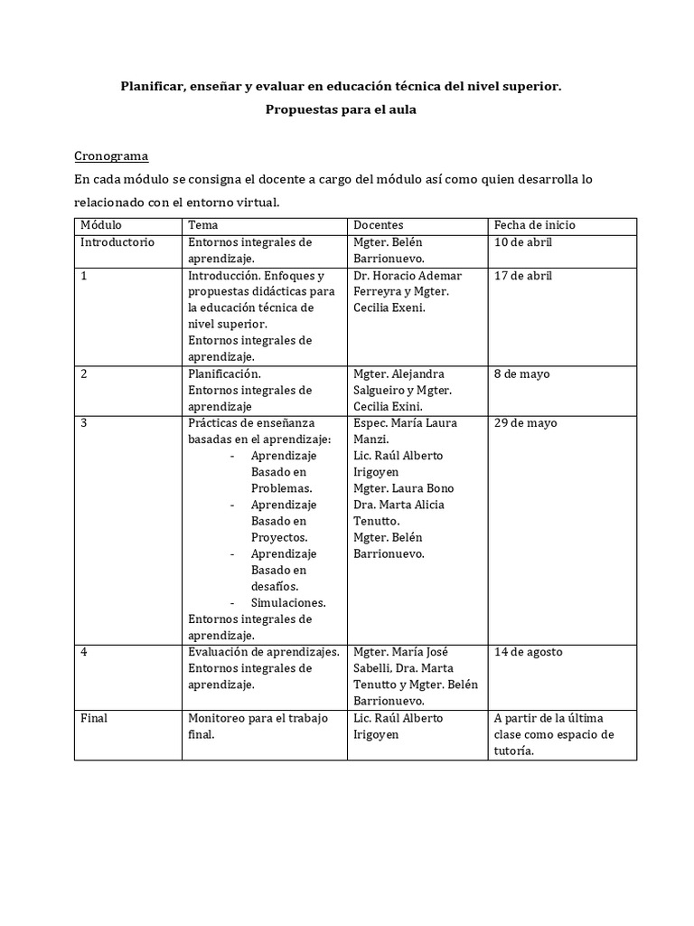 Cronograma Planif | PDF