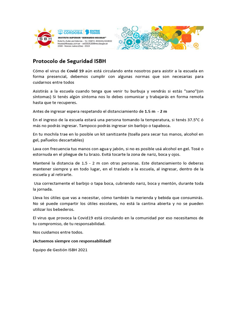 Protocolo de Seguridad ISBH | PDF