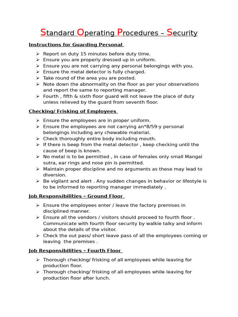 Security Standing Orders | PDF