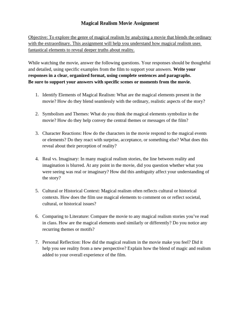 Magical Realism Movie Assignment | PDF