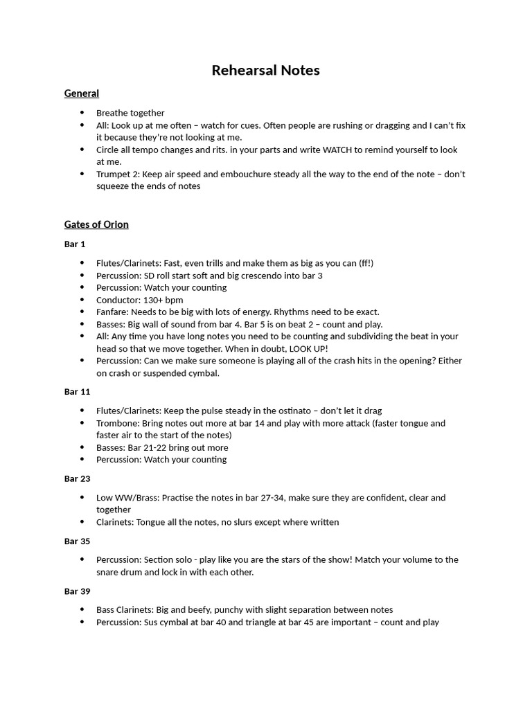 Rehearsal Notes | PDF