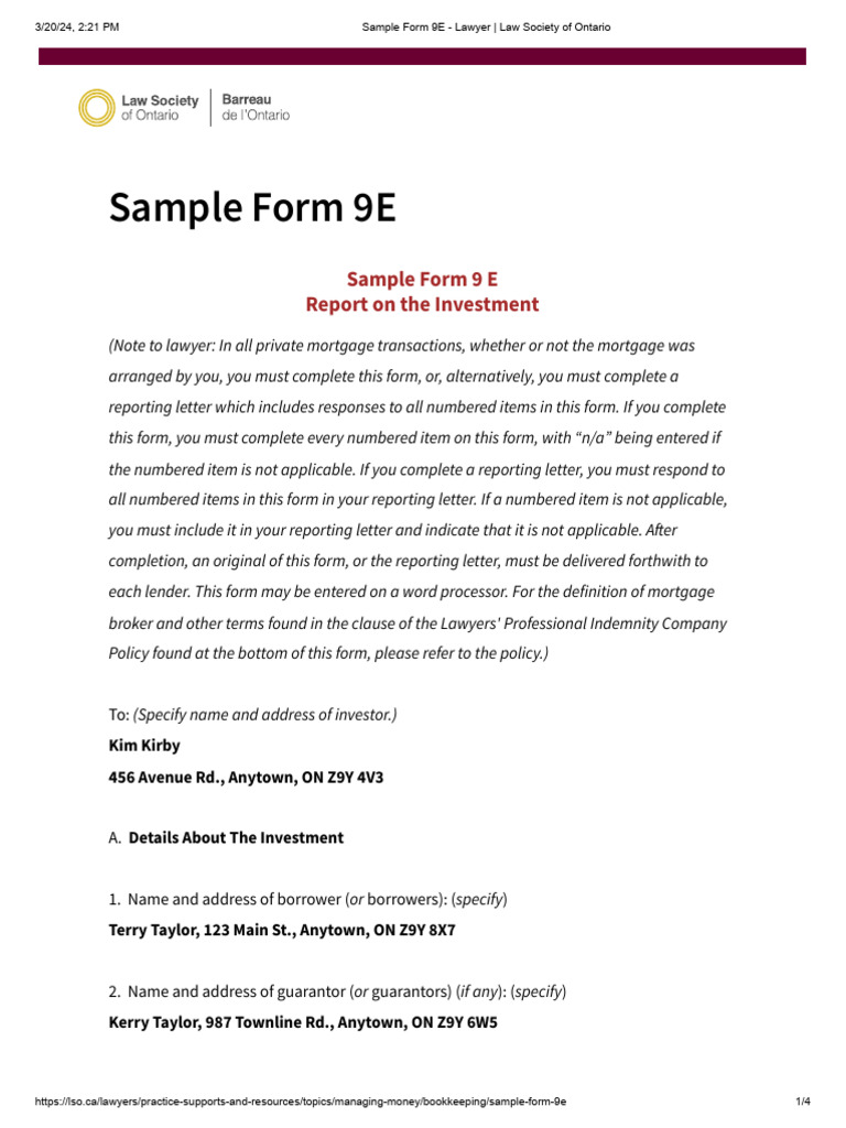 Sample Form 9E - Lawyer - Law Society of Ontario | PDF | Mortgages | Loans