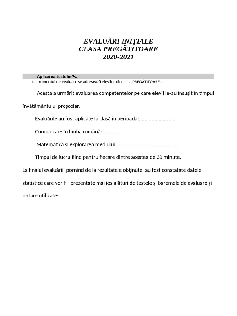 Ev Initiala Clasa Pregatitoare | PDF