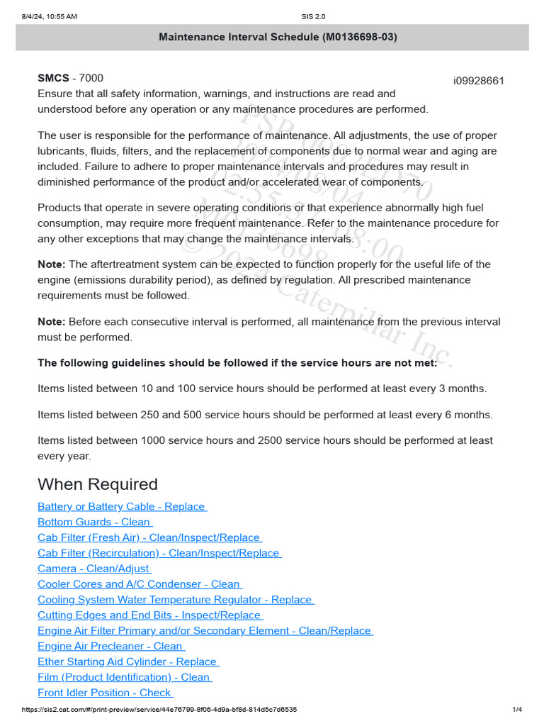 Maintenance Interval Schedule D8 JJ8 | PDF