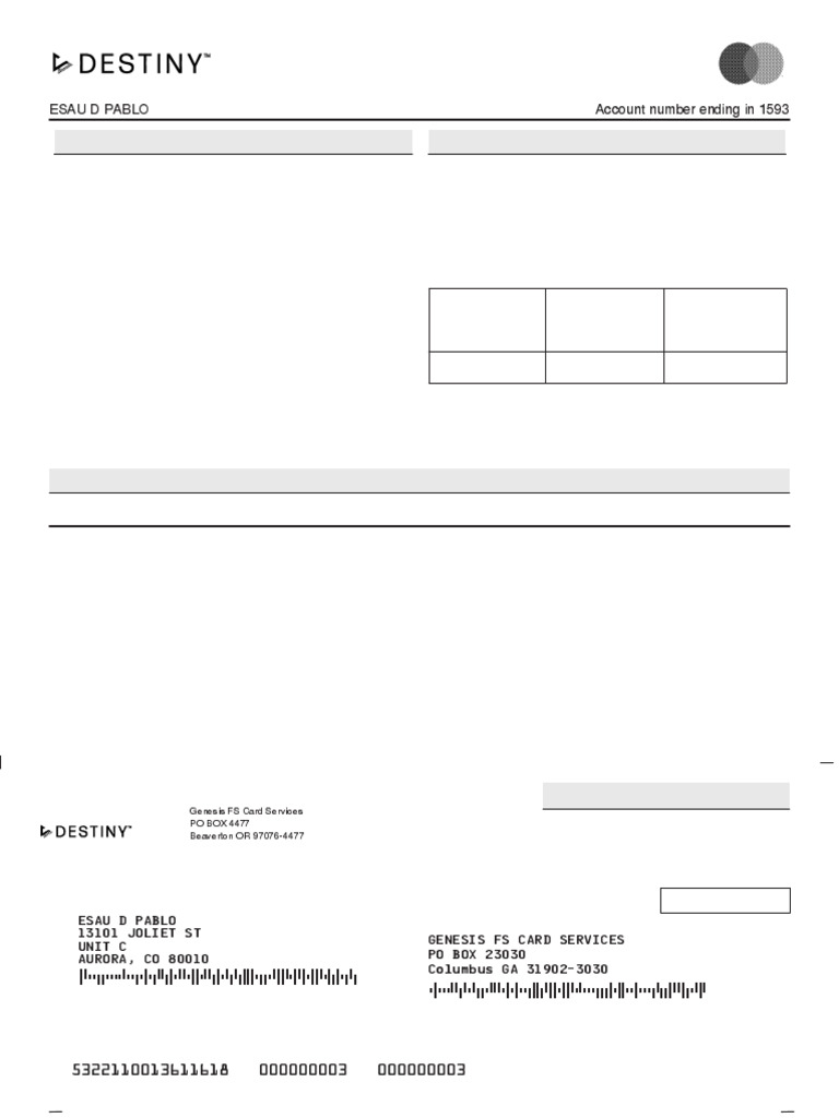 Account Summary Payment Information: Genesis FS Card Services PO BOX ...