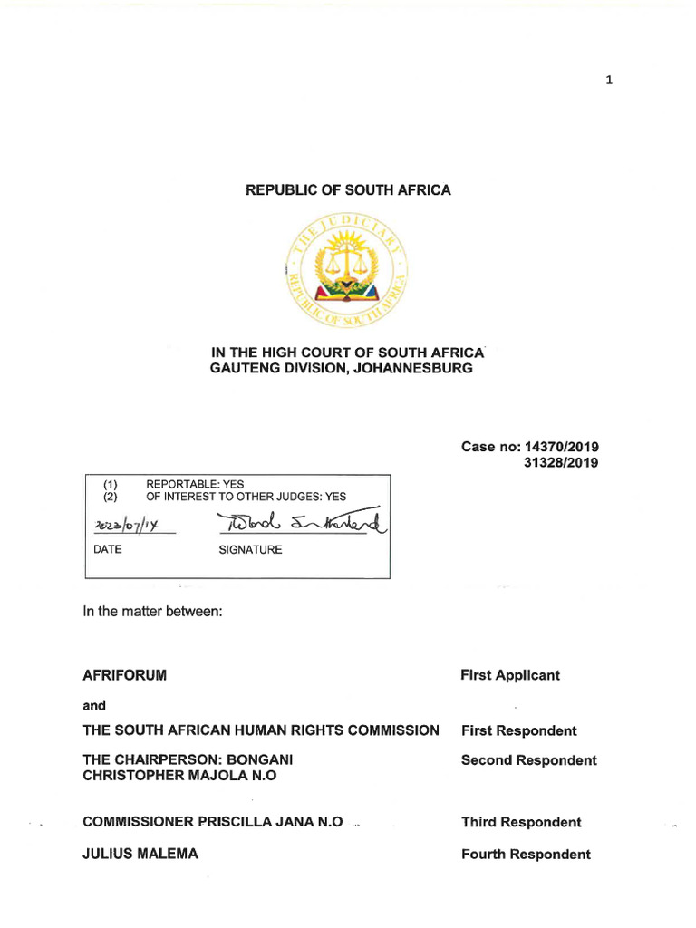 Afriforum V South African Human Rights Commission and Others 2023 6 SA ...