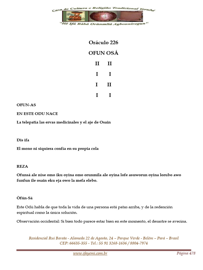 249. ORACULO SAGRADO OFUN OSA -1884- 1889 | PDF