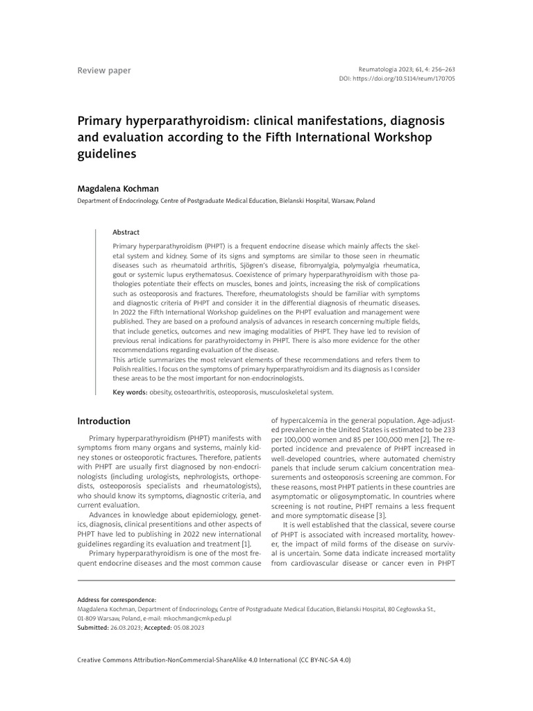 Primary Hyperparathyroidism: Clinical Manifestations, Diagnosis and ...