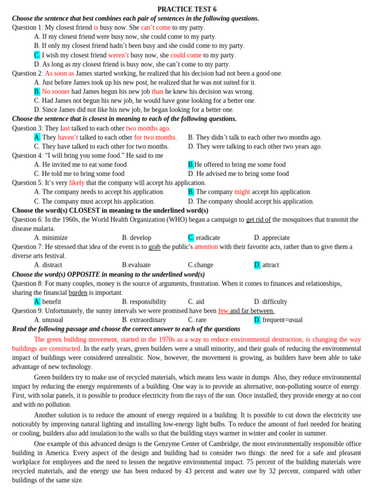 Key Pratice Test 67 | PDF