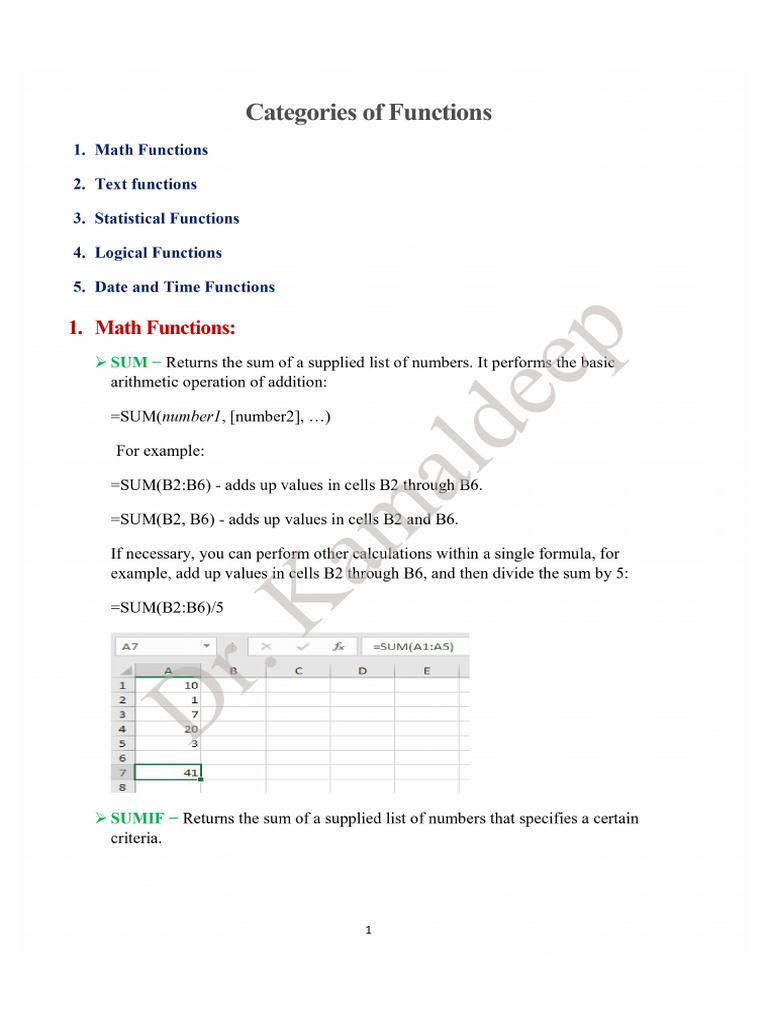 Basic Excel Functions | PDF