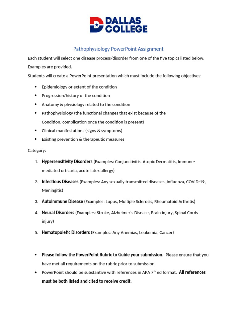 RNSG 1311 Pathophysiology PowerPoint Assignment Instructions - SP24 | PDF