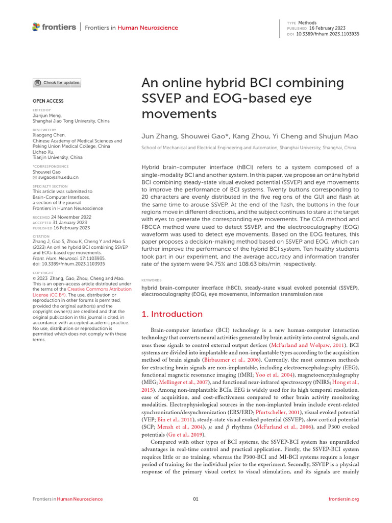 An Online Hybrid Bci Combining Ssvep and Eog Based Eye Movements | PDF