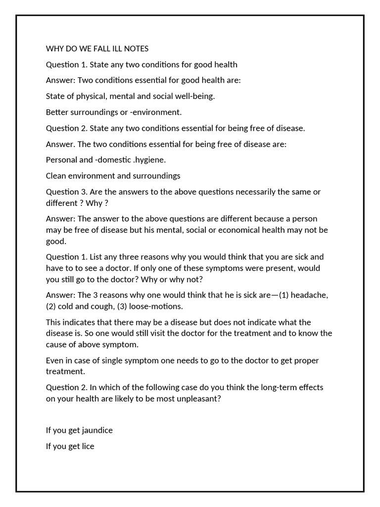 Why Do We Fall Ill Ncert Notes | PDF