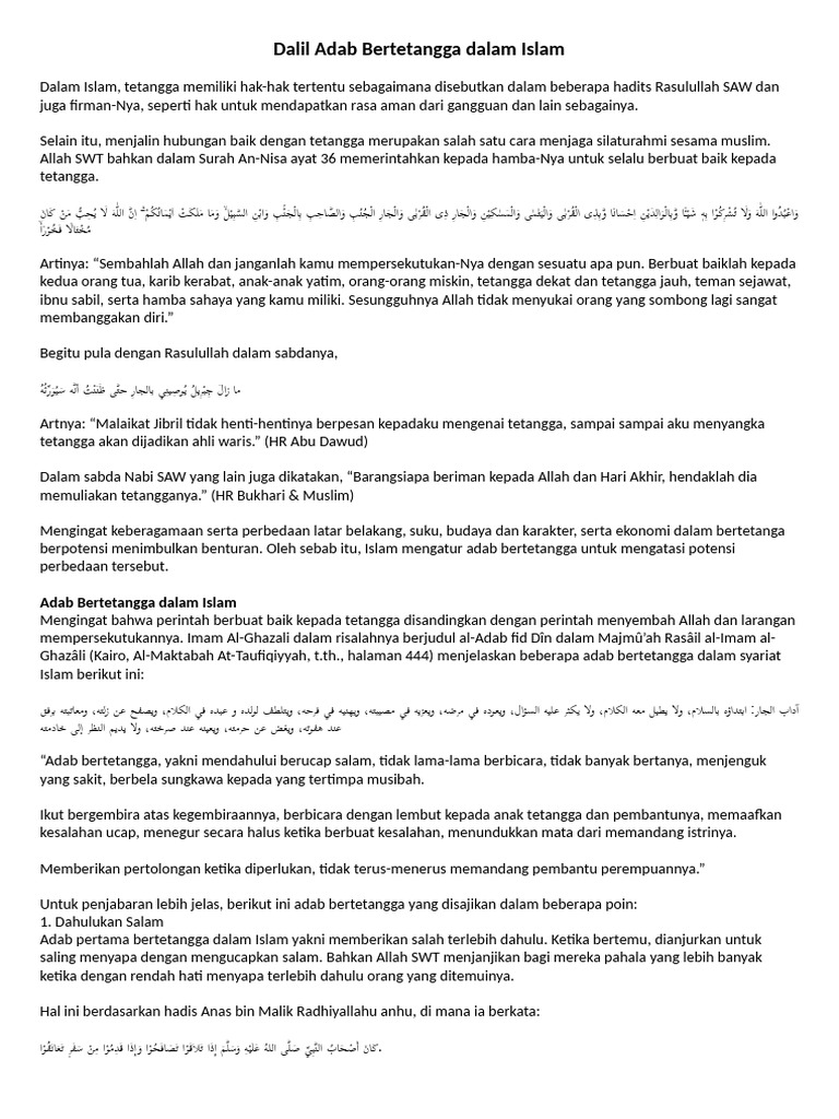 Dalil Adab Bertetangga Dalam Islam | PDF