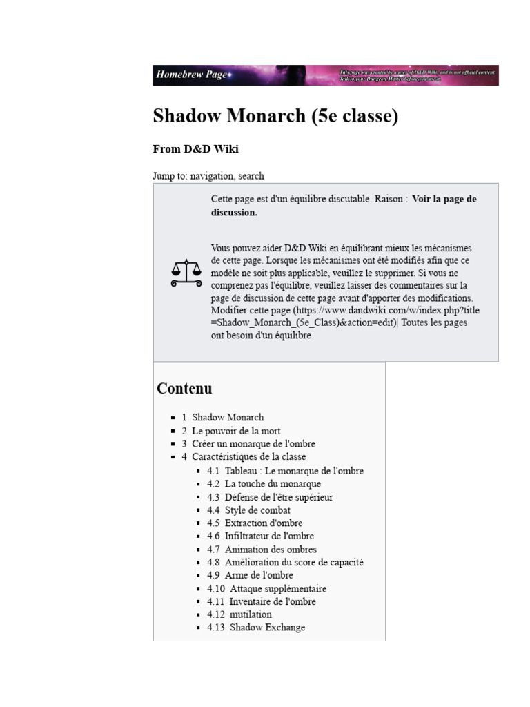 Shadow Monarch (5e Class) - D&D Wiki | PDF