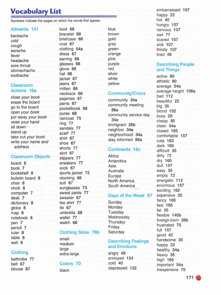 Side X Side Plus, Book 1, Vocabulary List For All Units | PDF
