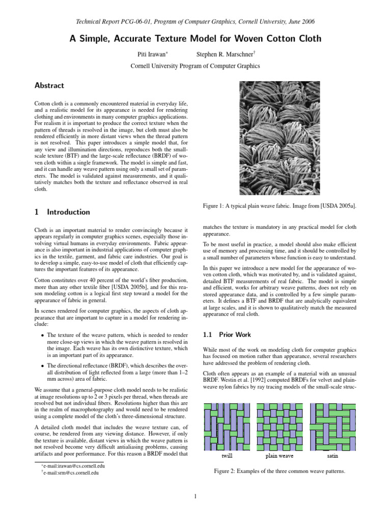 Texture Model For Woven Cotton Cloth | PDF