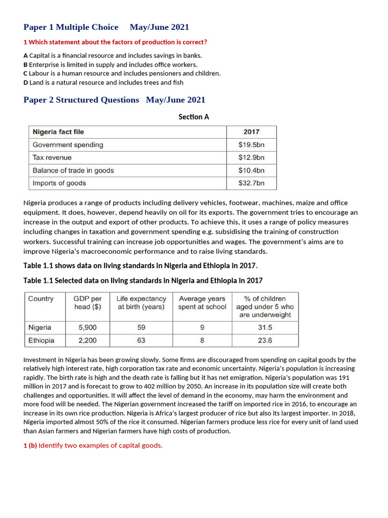 econ questions past papers | PDF