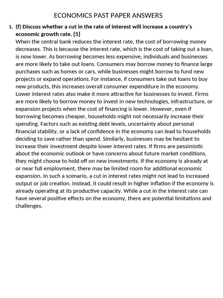 Economics Past Paper Answers | PDF