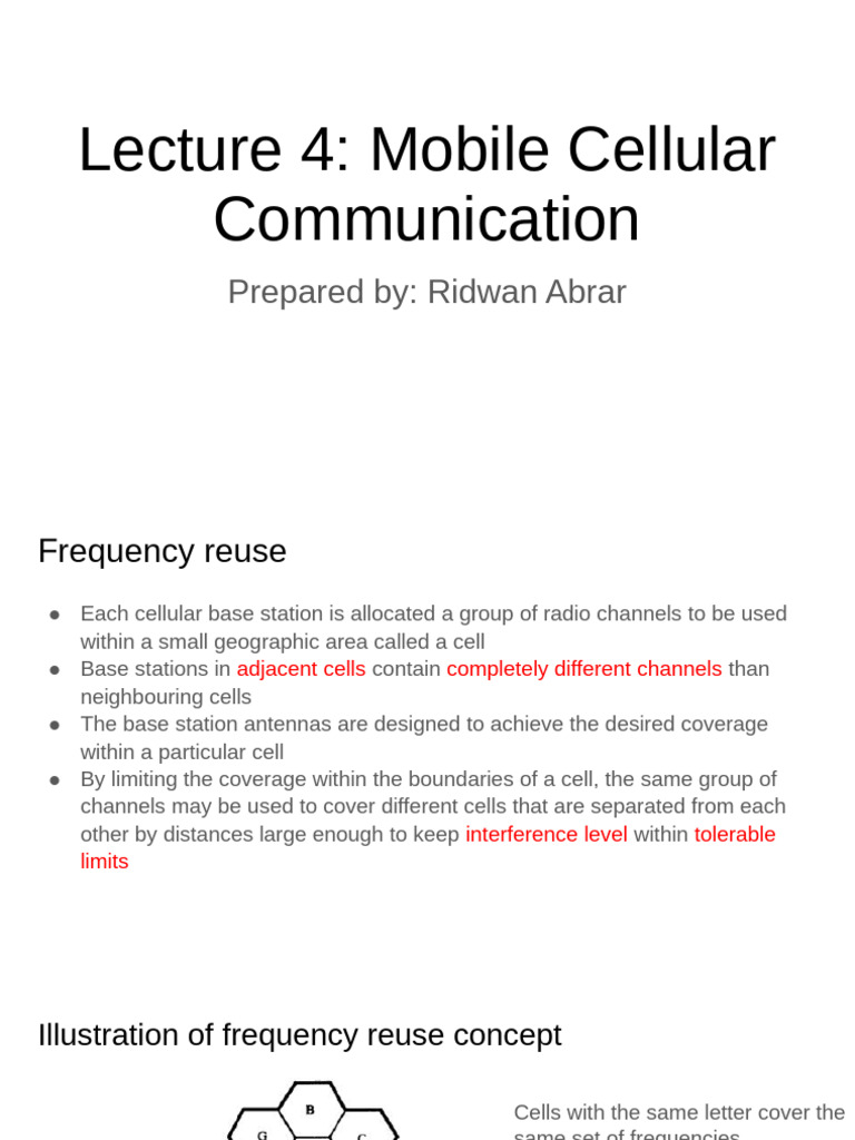 Lecture 4_ Frequency reuse, Channel Assignment Strategies | PDF Lecture 4_ Frequency reuse, Channel Assignment Strategies | PDF