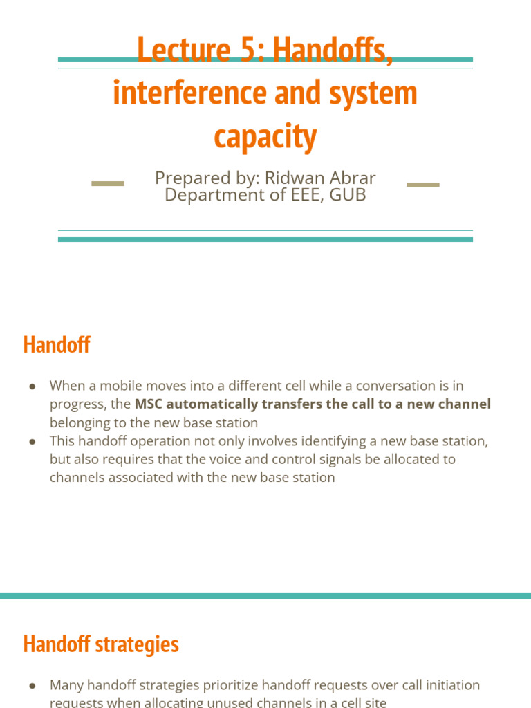 Lecture 5_ Handoffs, interference and system capacity | PDF