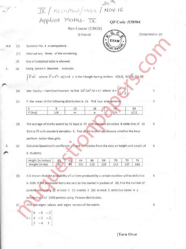 Se-Mech Sem4 M4 Dec16 | PDF