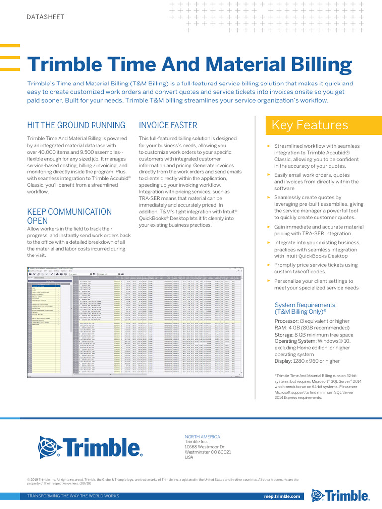 Trimble Time and Material Billing Datasheet | PDF