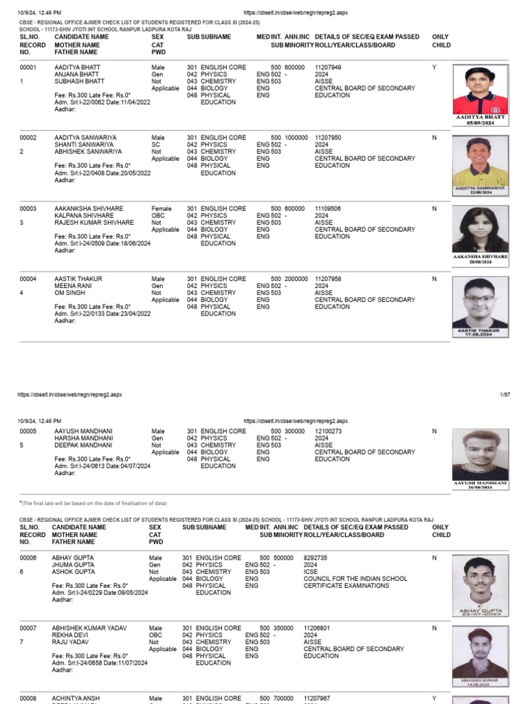 Xi Checklist 2024-25 | PDF