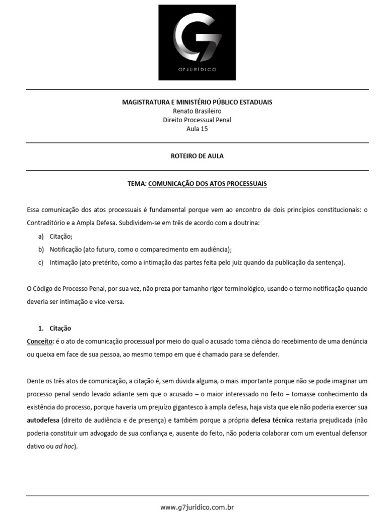 Roteiro de Aula - MP e Mag - D. P. Penal - Renato Brasileiro - Aula 15 | PDF