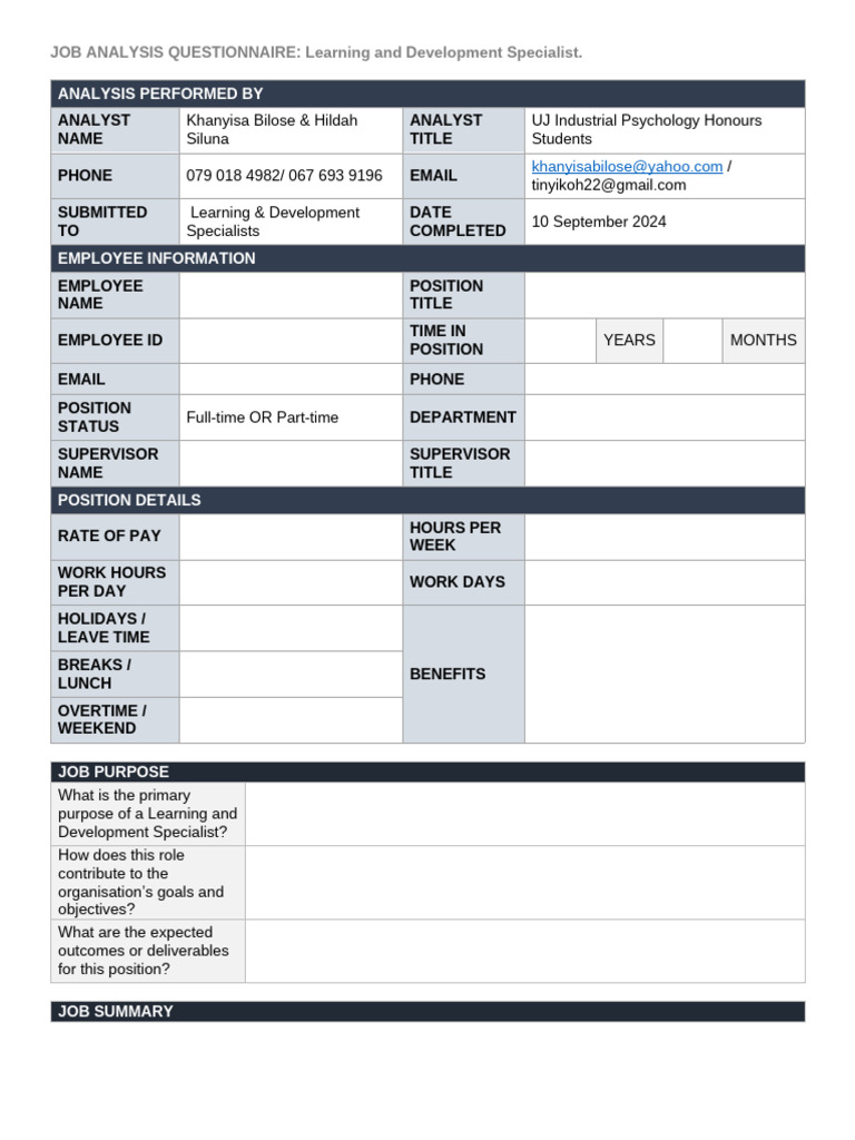 Group 10 - IP Practice Assignment 3 Job Analysis Questionnaire | PDF