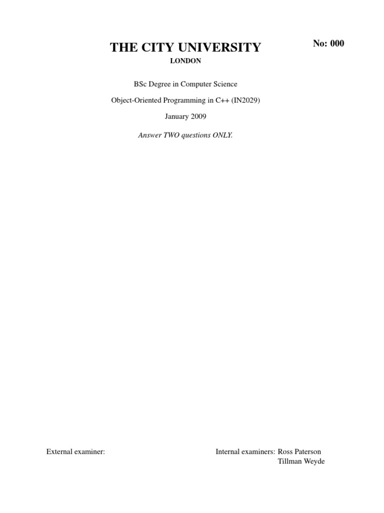 IN2029 Programming in C - Exam Paper 2008 | PDF | Constructor (Object ...