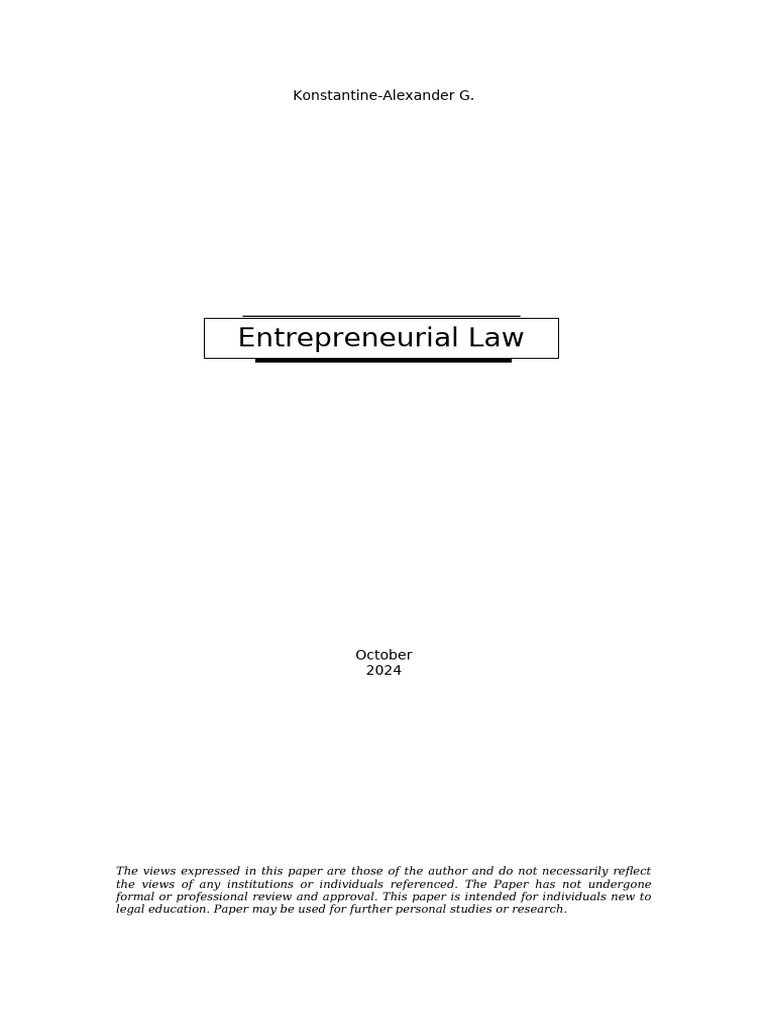Introduction to Entrepreneurial Law | PDF