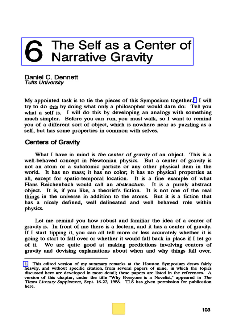 Dennett - The Self As Center of Narrative Gravity | PDF | Philosophy Of Self | Consciousness
