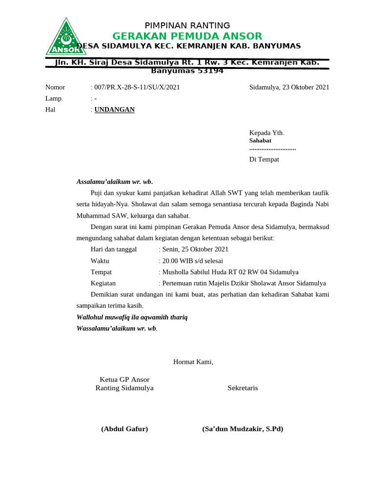 Draft Surat Undangan Kegiatan | PDF