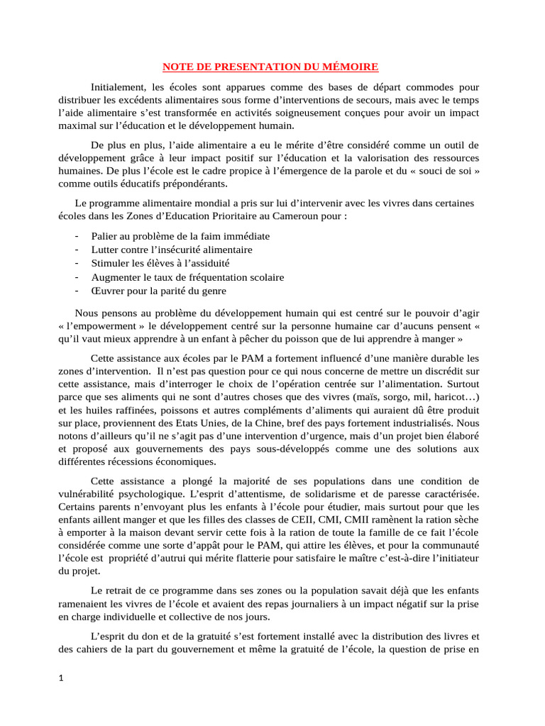 Spitche Du Memoire Présentation | PDF