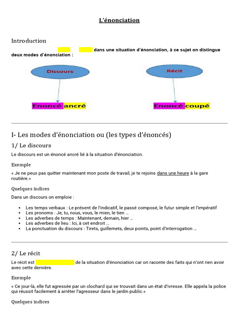 L'Énonciation (Récit Vs Discours) | PDF