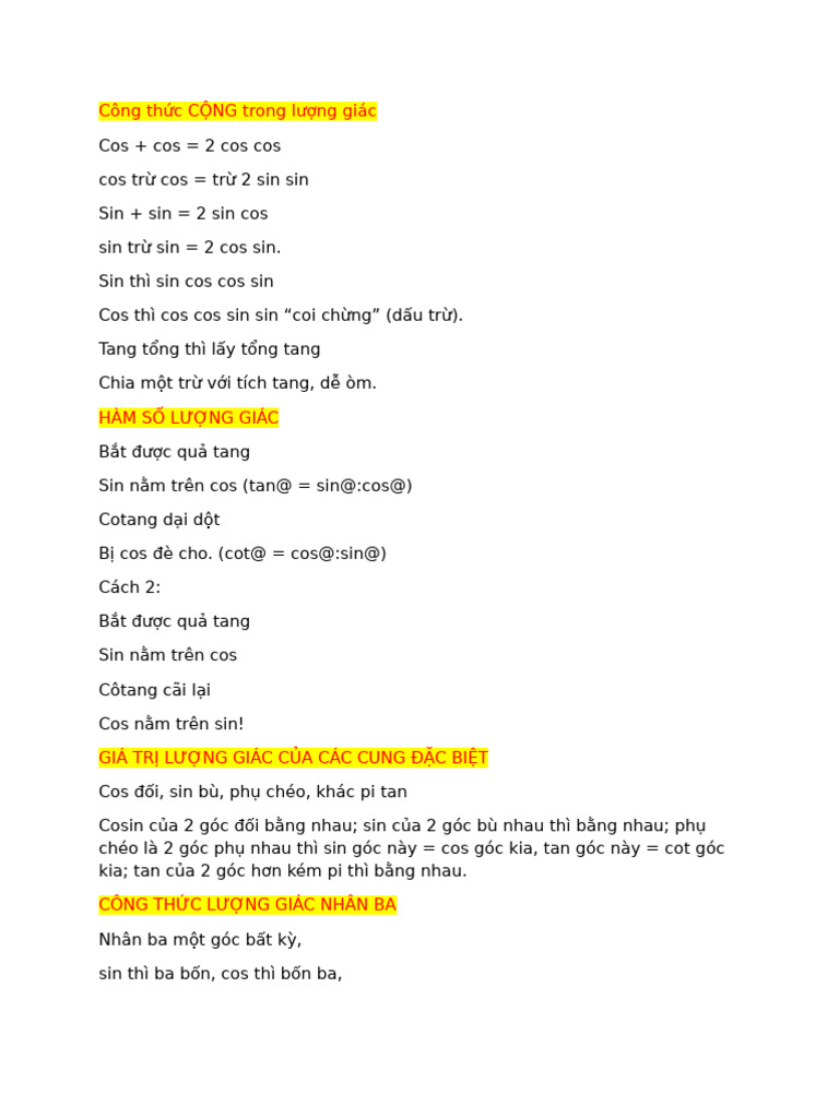 Công TH C C NG Trong Lư NG Giác | PDF