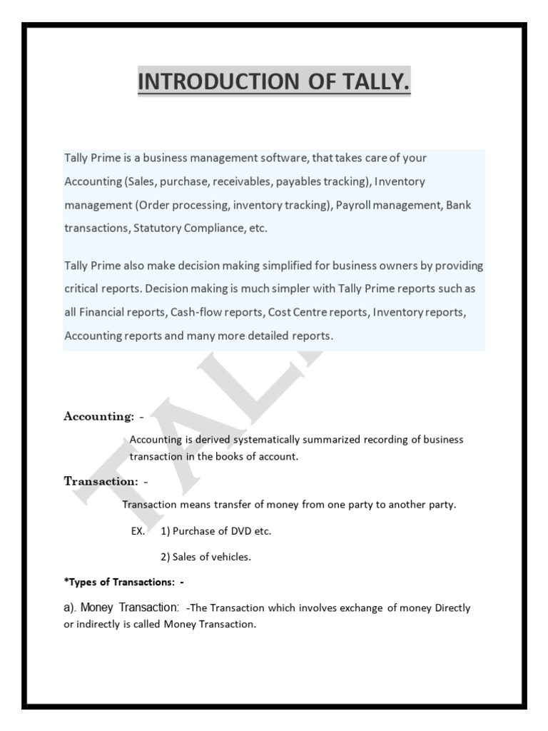 Tally Prime Notes | PDF