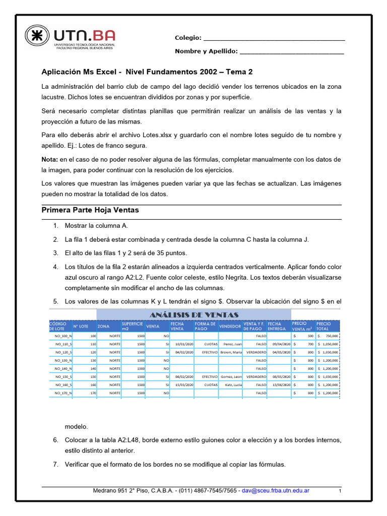 Consignas Excel Fundamentos 2002 - Tema 2 | PDF