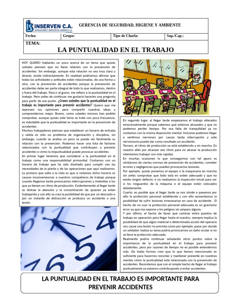 Charla LA PUNTUALIDAD EN EL TRABAJO | PDF