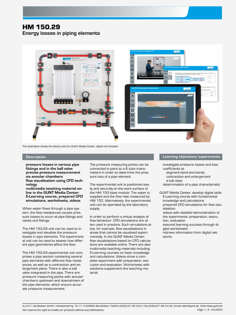 Energy Losses in Piping Elements Gunt | PDF