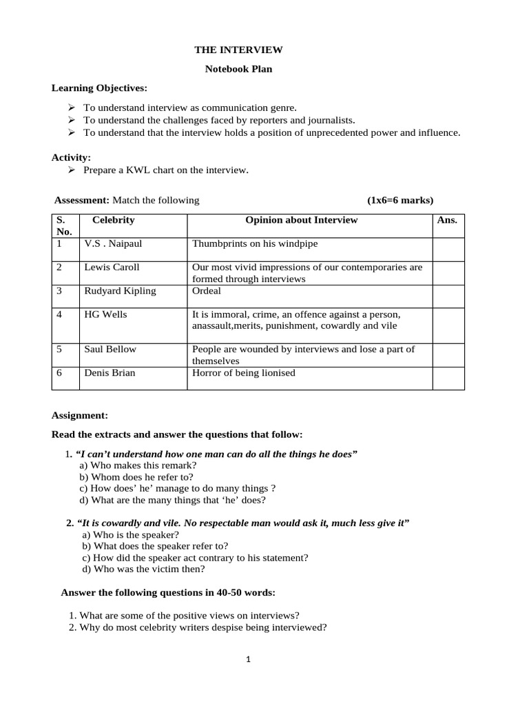 THE INTERVIEW-Notebook Plan | PDF