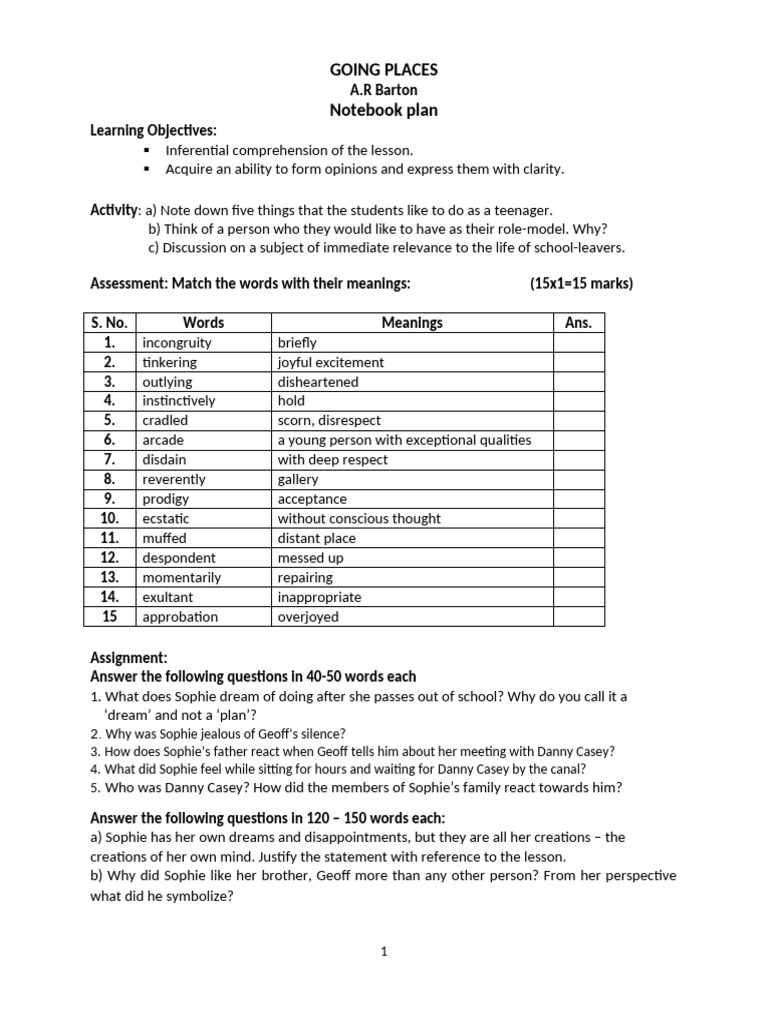GOING PLACES - NOTEBOOK PLAN | PDF