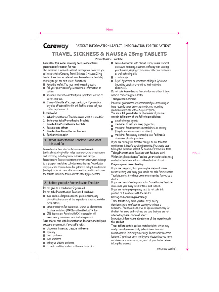 Travel Sickness & Nausea 25Mg Tablets: 1. What Promethazine Teoclate Is ...