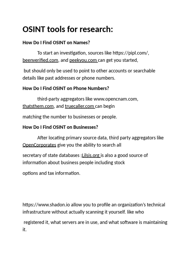 OSINT Tools - Researching Purpose | PDF