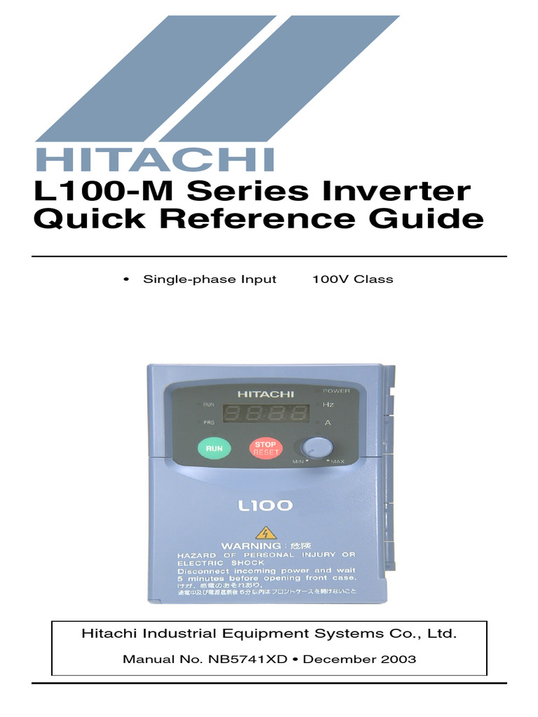 Hitachi l100 M Series Inverter Reference Guide | PDF | Parameter ...